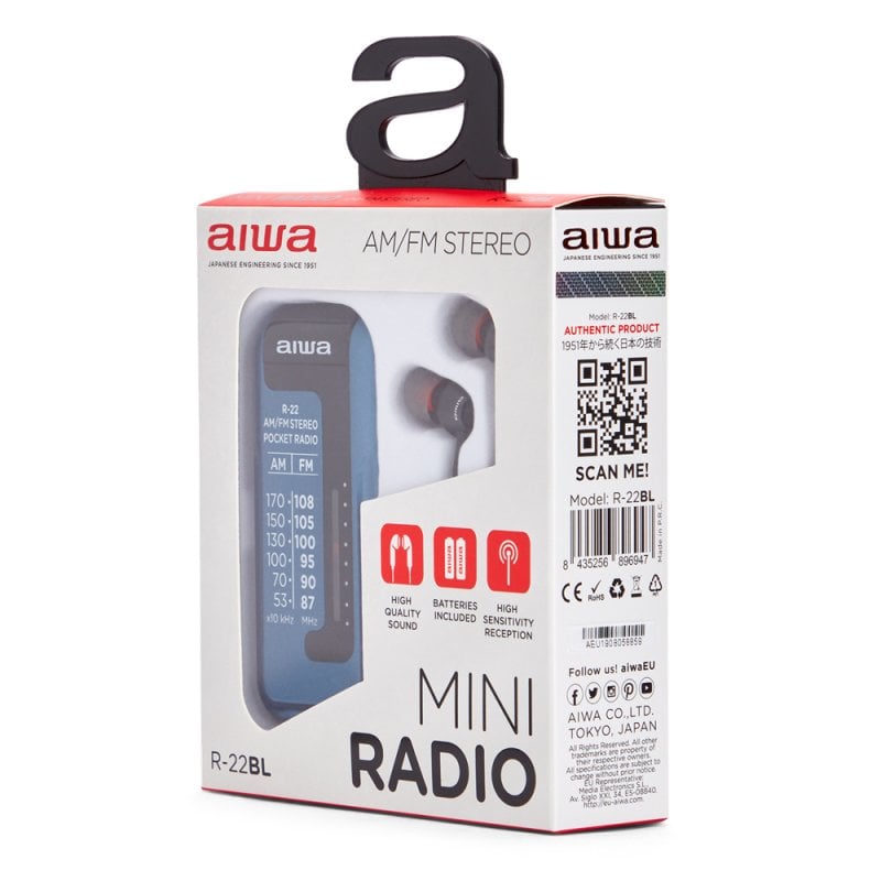 Aiwa R-22BL Mini Rádio AM/FM Azul | PcComponentes.pt