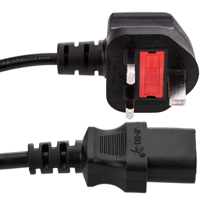 Bematik Cable Eléctrico British Standard BS-1363-1 a IEC-60320-C13 Macho/Hembra 3m Negro ...