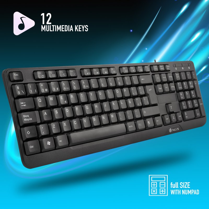 NGS Funky V3 Teclado USB Multimedia Plug & Play 1.4m Qwerty Italiano ...