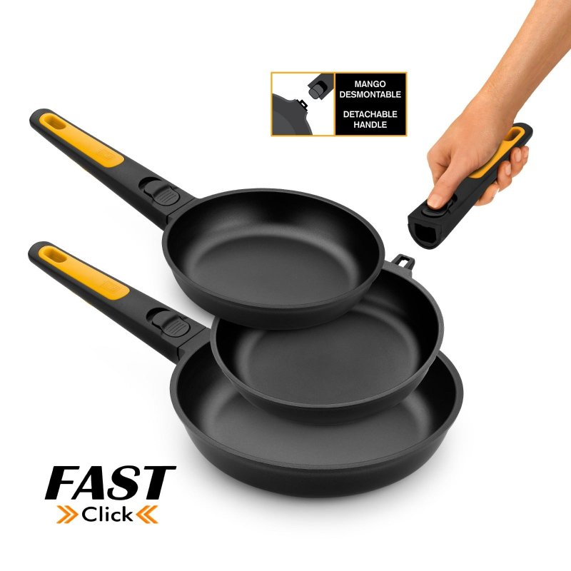 BRA Fast Click Set de 3 Sartenes Full Inducción con Mango Desmontable ...