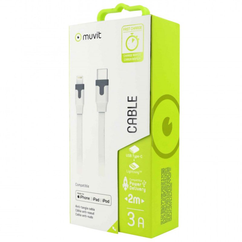 Câble Muvit USB Type C 2.0 vers Lightning MFI 3A 2m Blanc ...