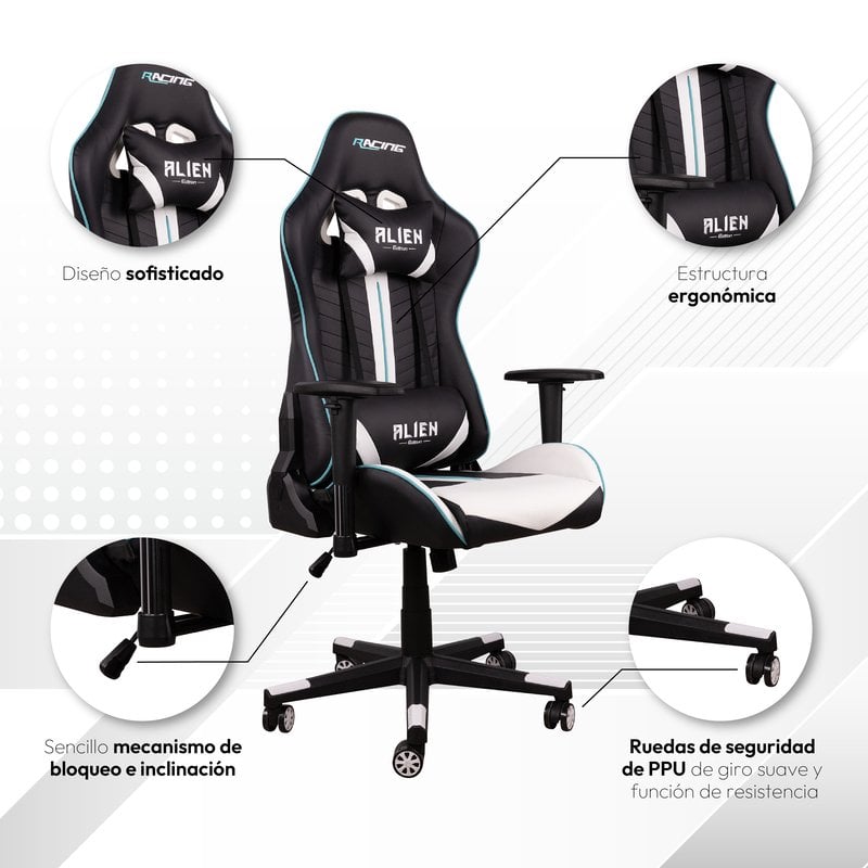Bergner Alien Silla Gaming Negra/Blanca | PcComponentes.com