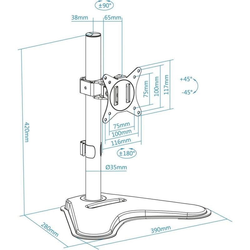 Support de table inclinable/pivotant TooQ pour moniteur 17"-32" VESA ...