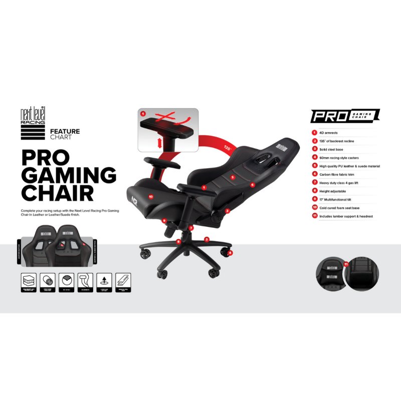 Next Level Racing ProGaming Chair Black Leather & Suede Edition Silla ...