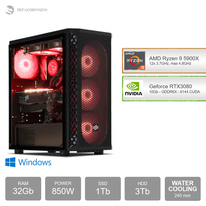 Sedatech PC Pro Gaming Watercooling AMD Ryzen 9 5900X/32GB/3TB + 1TB SSD/RTX 3080 ...