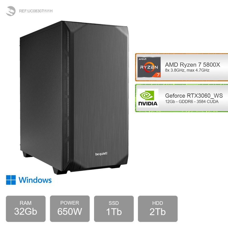 Sedatech Workstation AMD Ryzen 7 5800X/32GB/1TB SSD + 2TB HDD/RTX 3060 ...