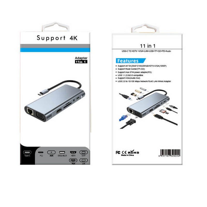 Zero-Max ZM-BYL-2110 Dock USB-C a USB 3.0/RJ-45/VGA/HDMI 4K/PD ...