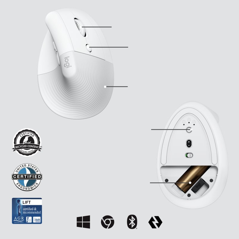 Logitech Lift for Business Ratón Ergonómico Bluetooth 4000 DPI Blanco ...