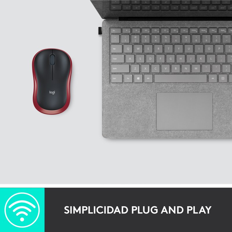 Logitech M185 Ratón Inalámbrico 1000 DPI Negro/Rojo | PcComponentes.com