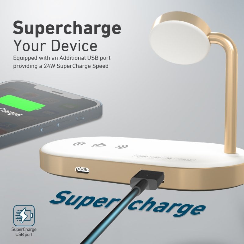 Promate Wavepower Base de charge sans fil 3 en 1 Charge rapide 15W Or ...