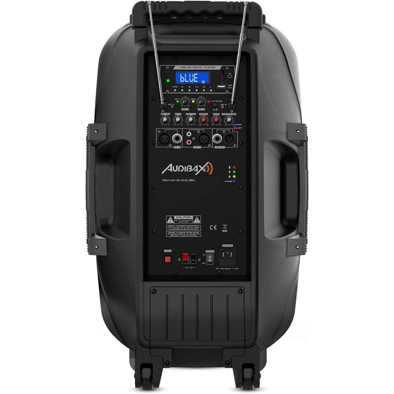 Audibax Denver 15 Malibu Altavoz Activo PA con Ruedas, Efectos LED y 2 Micrófonos Inalámbricos ...