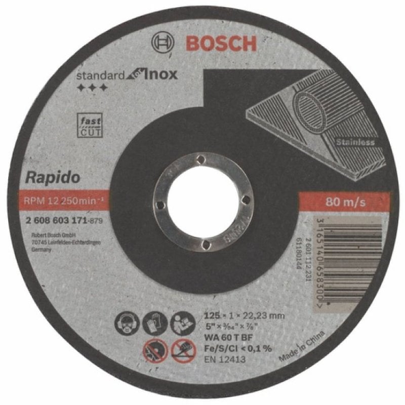 Disque de meuleuse à coupe droite Bosch pour métaux inoxydables 125 mm ...