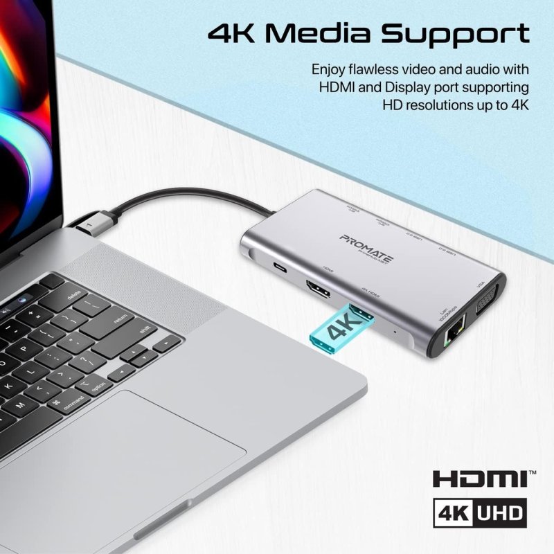 Promate PrimeHub-MST Hub USB-C 9 en 1 Multipantalla HDMI Dual ...
