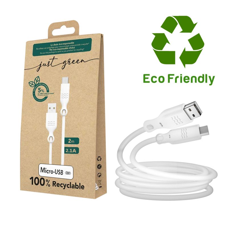 Cabo Ecológico Just Green Micro-USB Reciclável 2.1a Intensidade 2m ...