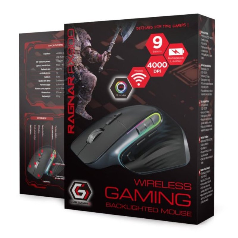 Gembird Ratón Gaming Inalámbrico RGB de 9 Botones 1600DPI Negro ...