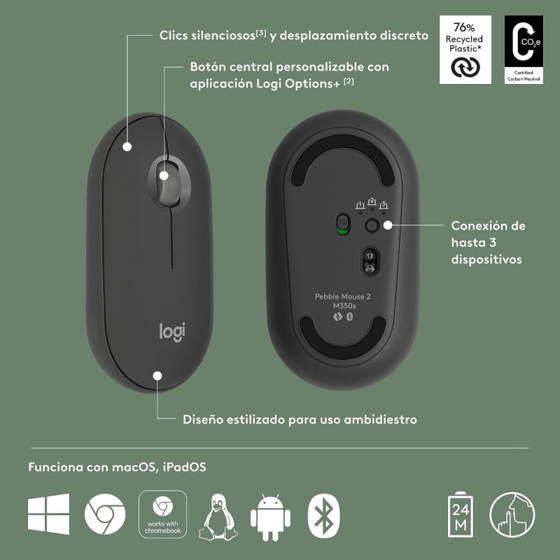 Logitech Pebble Mouse 2 M350s Rato Sem Fios 4000 DPI Grafite ...