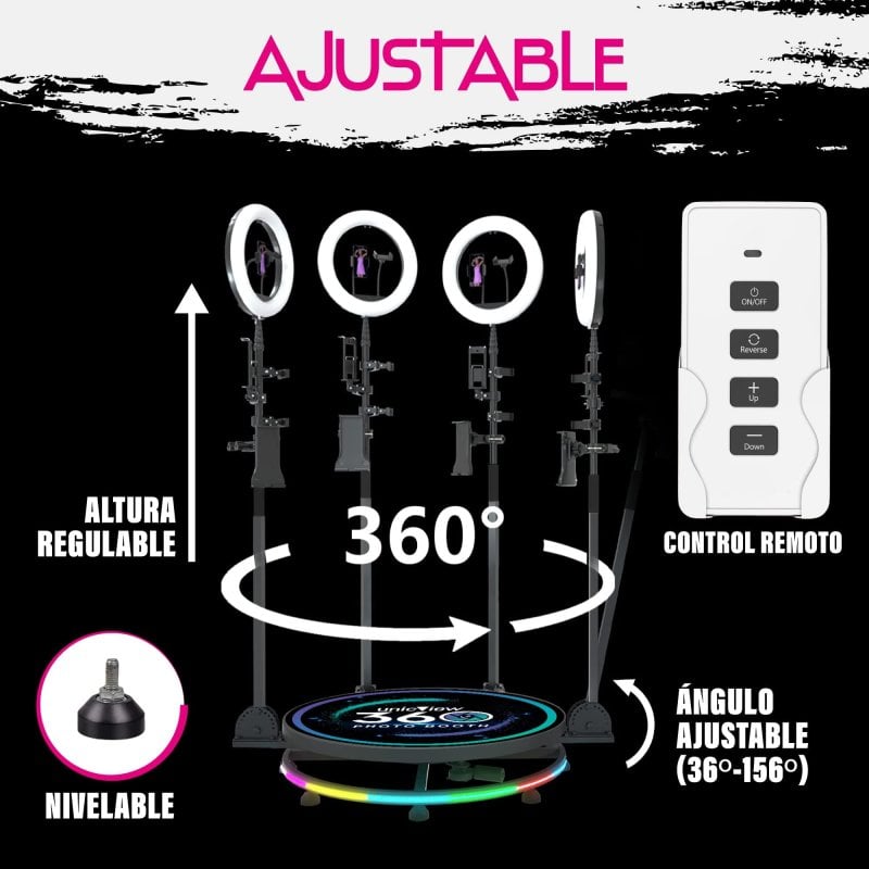 UnicView Photo Booth 360 De 2 a 3 Personas 80cm Iluminación RGB LED con ...