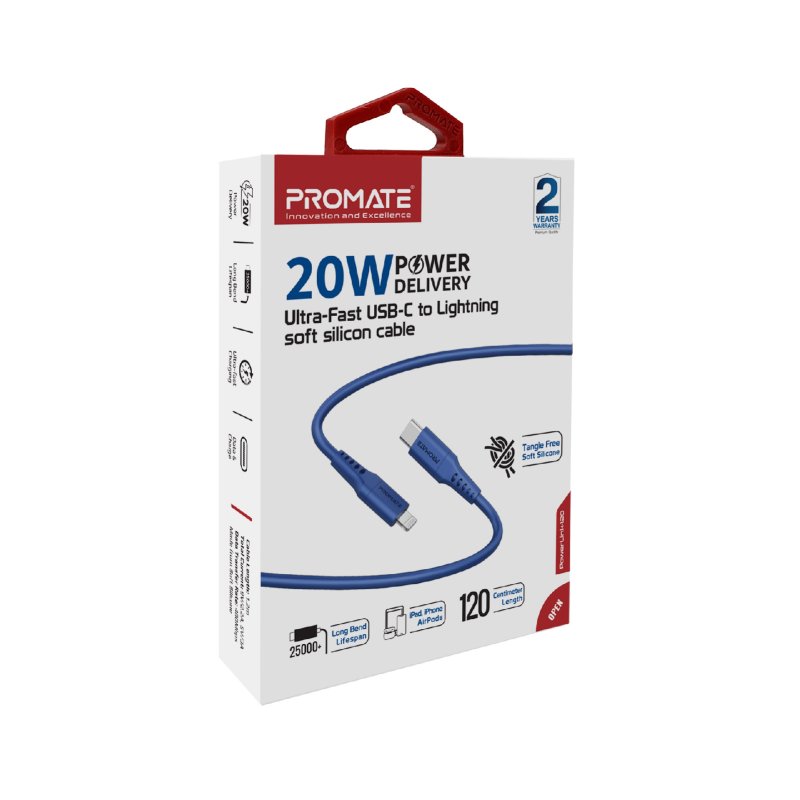 Promate Powerlink-120 Anti-emaranhado USB-C para Cabo Lightning 1,2m ...