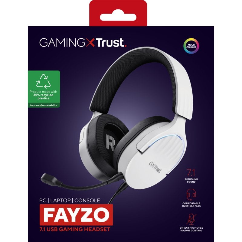 Trust GXT 490 FAYZO Auriculares Gaming 7.1 USB Blancos | PcComponentes.com