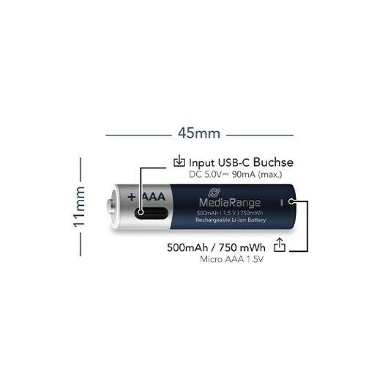 Pack de batteries rechargeables Mediarange MRBAT160 AAA 1,5 V 500 mAh ...