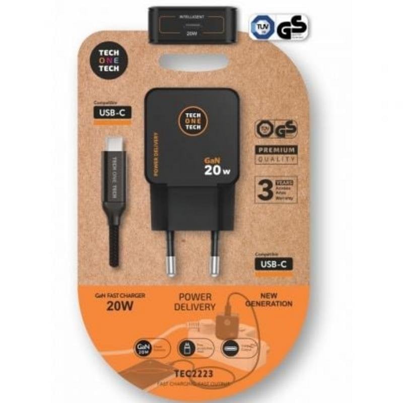 Cargador de Pared GaN Tech One Tech TEC2223 20W USB-C con Cable ...