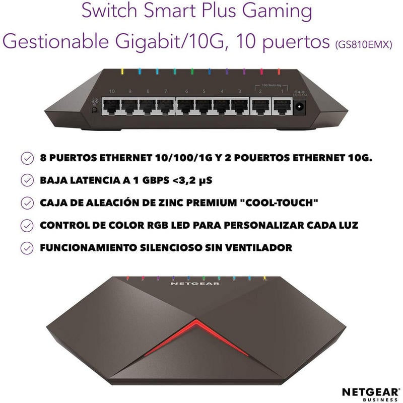 Netgear Nighthawk SX10 Switch Gaming 8 Puertos Gigabit Ethernet con 2 ...