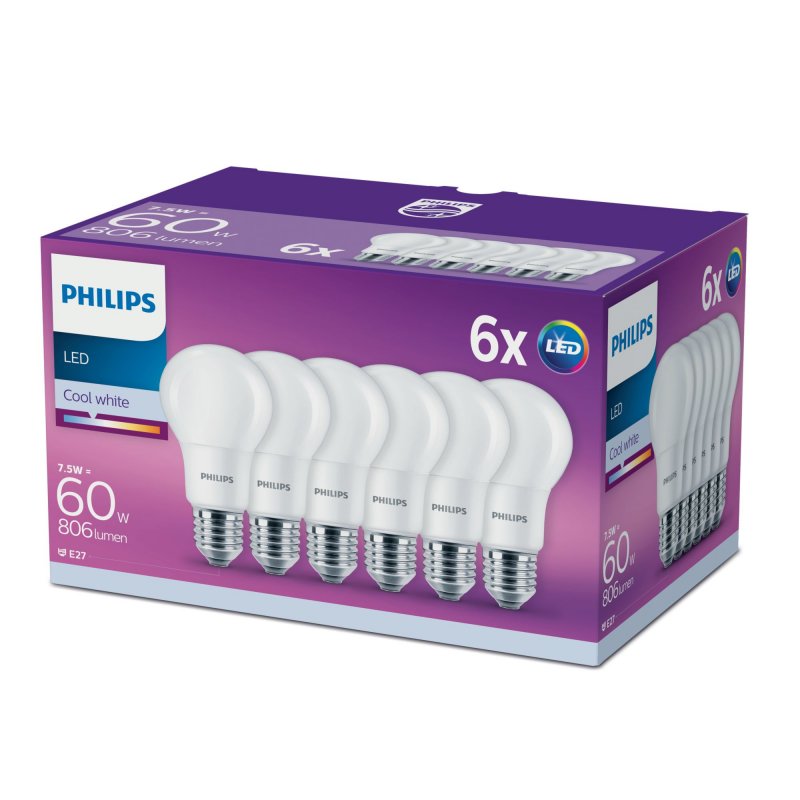 Pack x6 Bombillas LED 60W A60 E27 Luz Blanca Neutra | PcComponentes.com