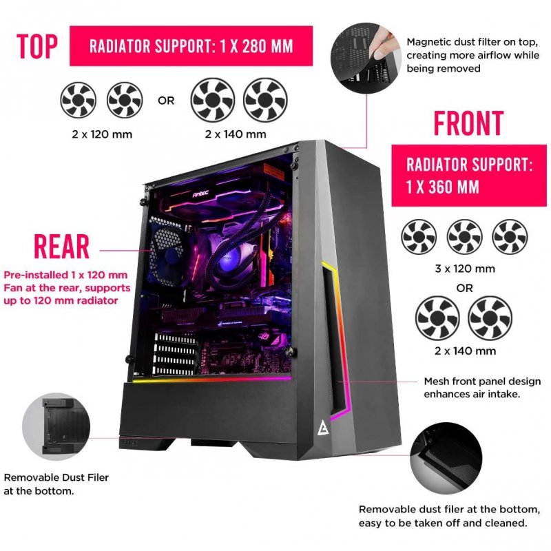 Antec DP501 ARGB Cristal Templado USB 3.1 Negra | PcComponentes.com