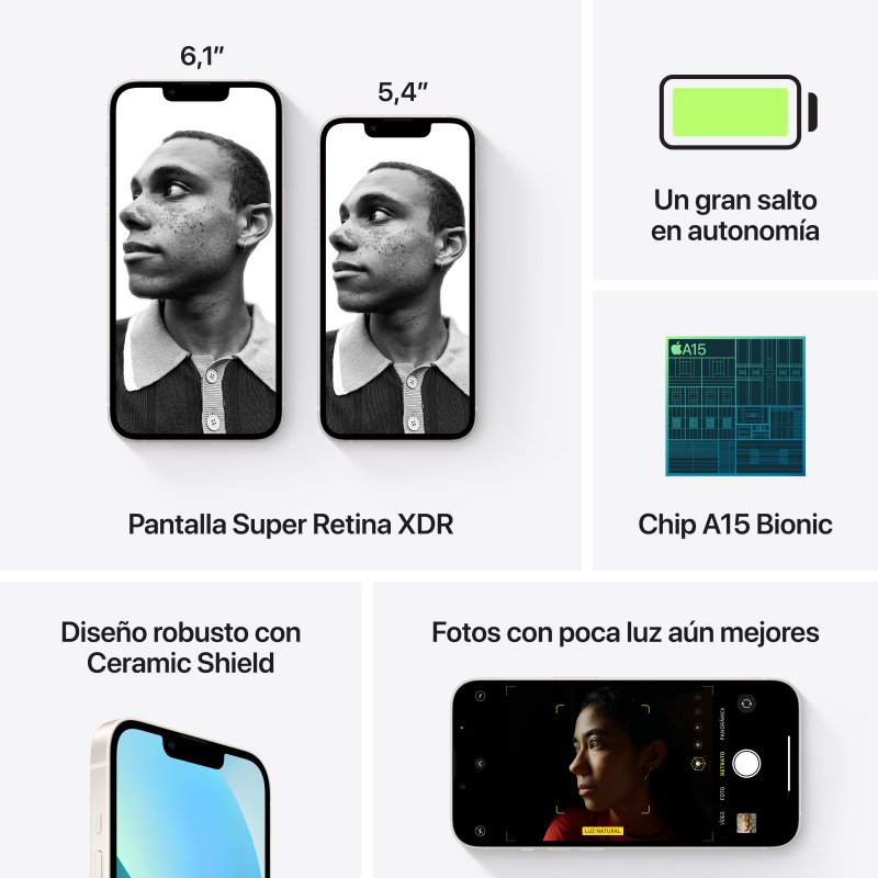 Apple iPhone 13 Mini 128GB Blanco Estrella Libre | PcComponentes.com