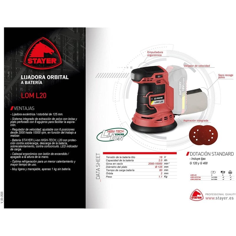 Stayer Lom L20 Lijadora Orbital a Batería 18V | PcComponentes.com